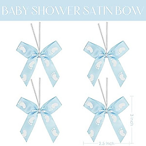 AIMUDI Baby Shower Ribbon Twist Tie Bows 2.5" Premade Blue Bows for Baby Shower Decorations for Boy Pre-Tied Baby Blue Bows for Treat Bags Ribbon for Gender Reveal Bows for Gift Wrapping - 50 Counts