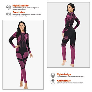 MEETYOO Women's Thermal Sets Winter Long Johns Warm Base Layer Top Bottom Cold Gear Skiing Underwear, Rose Red, Medium