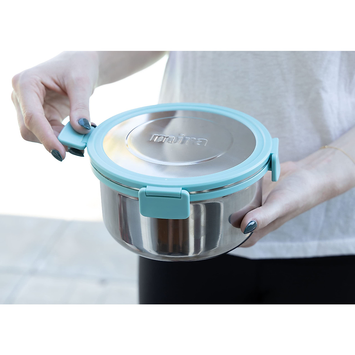 MIRA Stainless Steel Salad Bowl Lunch Container - 6 Cup Salad To Go Bowl, Frost