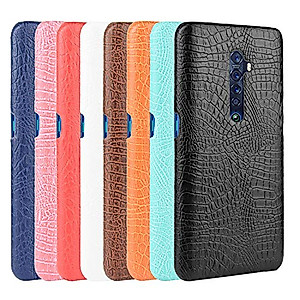 HualuBro for Oppo Reno 2 Case, Premium PU Leather Ultra Slim Shockproof Back Bumper Phone Protective Case Cover for Oppo Reno2 2019 Smartphone (Crocodile Blue)