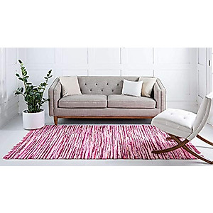 Unique Loom Chindi Cotton Collection Hand Woven Natural Fibers Area Rug_CCH002, 4 ft x 6 ft, Pink/Ivory