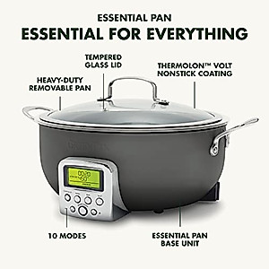 GreenPan Elite Essential Smart Electric 6QT Skillet Pot, Presets to Sear Saute Stir-Fry and Cook Rice, Healthy Ceramic Nonstick and Dishwasher Safe Parts, Easy-to-use LED Display, Graphite