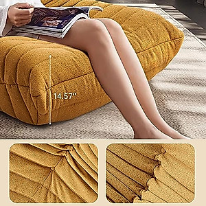 BAMOOLI Fireside Chair, Modern Comfy Teddy Fabric Lazy Floor Sofa Armless Lounge Chair, Upholstered Bean Bag Couch Oversized Corner Chair for Living Room, Bedroom, Office, Salon, Orange