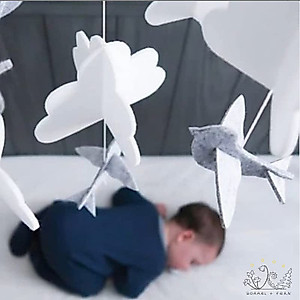Sorrel + Fern Baby Crib Mobile (Birds in The Clouds, Short Version) - Unique and Minimalist Design for Boys & Girls