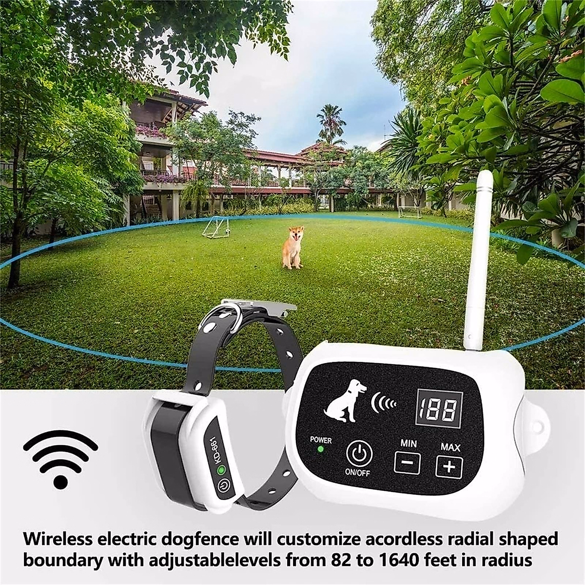 Wireless Dog Fence Electric Pet Containment System Boundary Container,with Waterproof Training Collar Receiver,Adjustable Range 80-1640 ft,Rechargeable,Harmless for Dogs,for All Dogs,for3dogs