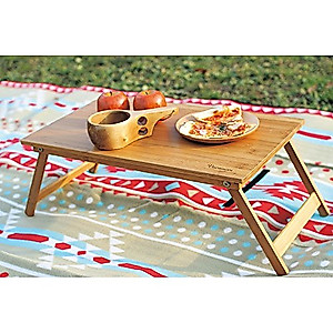 Time Concept Vacances Foldable Low Bamboo Table - L 12" x W 20" x H 9" - Wooden Picnic Furniture, Portable Dining Use