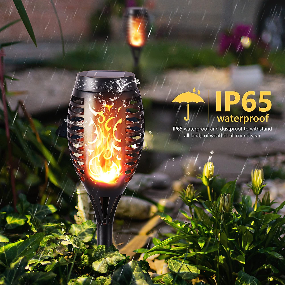 Toodour Solar Torch Flame Lights, 12 Pack Solar Lights Outdoor with Flickering Flame, Waterproof Solar Pathway Lights Landscape Decoration Lighting for Garden, Lawn, Yard, Outdoor Decorations
