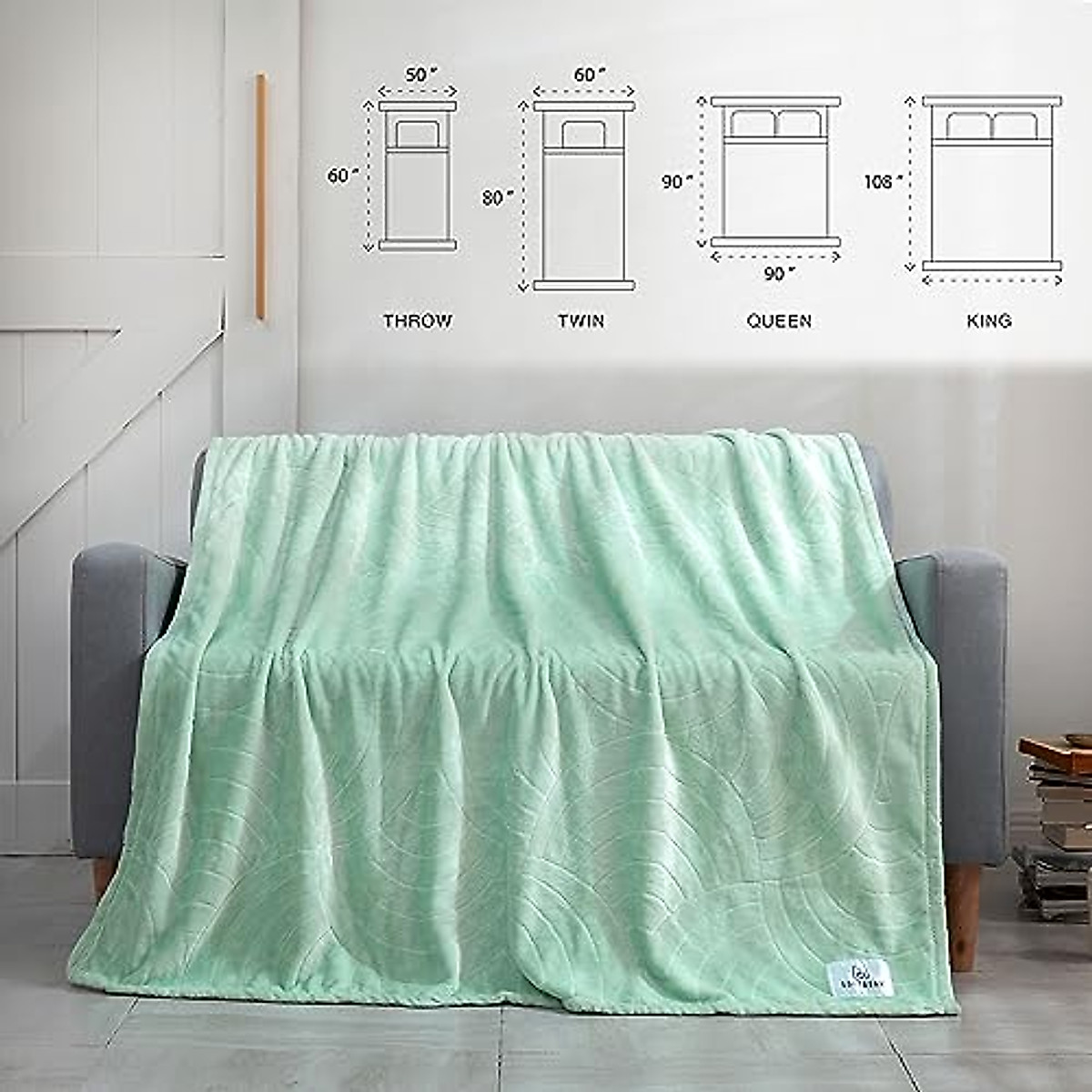 SOFTBEAR Mint Green Throw Blanket Flannel Fleece Semi-Circular Pattern, Soft, Fluffy, Plush and Warm Blanket for Bed, Couch, Sofa, Camping