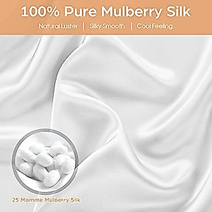 Veaken Silk Pillowcase for Hair and Skin, 2 Pack 100% Mulberry Silk Pillowcase 25 Momme, 600 Thread Count, Both Side Pure Silk Pillow Cover with Hidden Zipper (White, Standard 20''×26'')