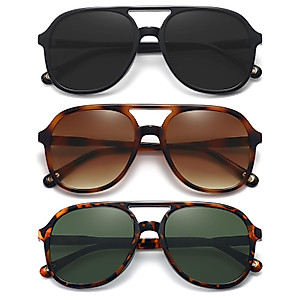 MEETSUN Retro Oversized Aviator Sunglasses for Women Men Trendy Square Aviators 70s Vintage Sun Glasses -3Pack(Black +Tortoise/Brown +Tortoise/Green)