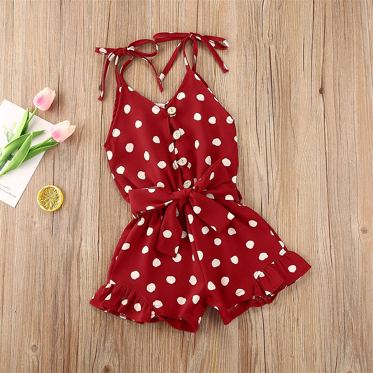 Rtnnsbbfcm Toddler Girl Romper Outfit Short Sleeveless Leopard Jumpsuit Playsuit One-Piece Baby Girl Summer Clothes (Dots Red, 1-2T)