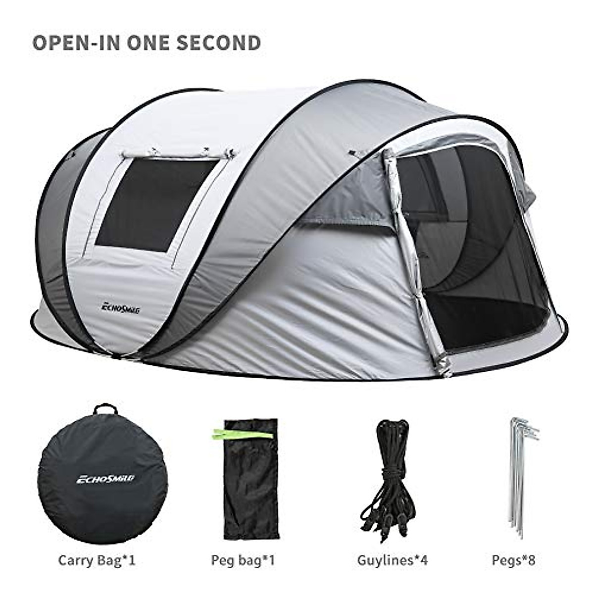 EchoSmile Instant Tent for Camping, 6 Person Pop Up Tent, Water Resistant Dome Tent, Easy Setup for Camping Hiking and Outdoor, Portable Tent with Carry Bag, for 3 Seasons