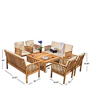 Christopher Knight Home Carolina Acacia Wood Outdoor Sofa Seating 8-Pcs Set in Brown Patina