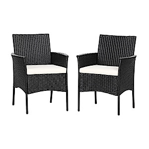 Patio Chairs Set of 2, All Weather Rattan Wicker Dining Chairs with Soft Removable Cushions, Armrest, Outdoor Dining Chairs for Garden, Pool, Backyard, Lawn, Porch, Black
