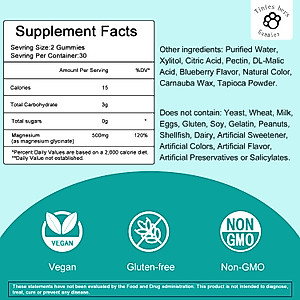 Magnesium Glycinate Gummies 500mg, Sugar Free for Adults & Kids, Best Magnesium Gummies for Sleep, Stress & Muscle Relief & Nerve Health, No Melatonin, Gluten Free, Non GMO, Vegan, Pectin, 60