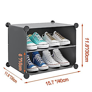 VIPZONE 20-Pair Shoe Rack, DIY Shoe Storage Shelf Organizer, Plastic Shoe Organizer for Entryway, Narrow Shoe Cabinet with Doors Grey