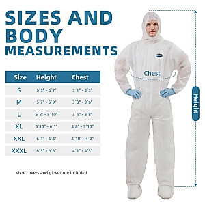 VVicogard Protective Overalls Disposable Coveralls, Front Zipper Elastic Waistband & Cuffs Ankles, SMS Isolation Coverall Suit with Hood for Hospitals, Laboratories, Medical