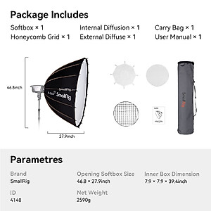 SMALLRIG Parabolic Softbox Quick Release, Parabolic Softbox, Compatible with SmallRig RC 120D/RC 120B/RC 220D/RC220B and Other Bowens Mount Light (47.2inch/120cm) 4140