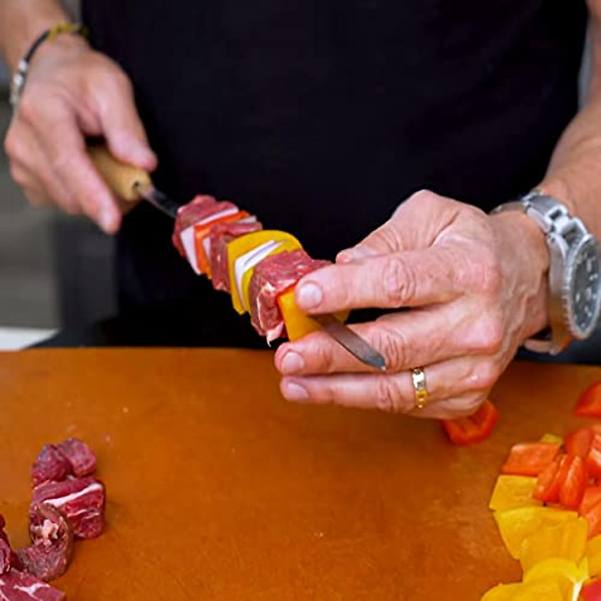 Vokop 12 Pack Kebab Skewers 23.5 Inch Long Flat Stainless Steel Grilling BBQ Skewer Reusable Barbecue Skewers with Wood Handle,Ideal for Koubideh Persian Brazilian Chicken Shrimp Turkish Shish Kabob