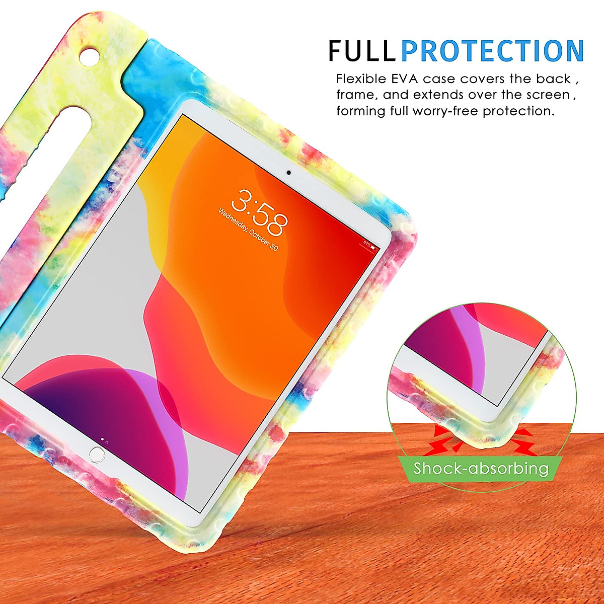 HDE iPad 9th Generation Case for Kids Shockproof iPad Cover 10.2 inch with Handle Stand fits 2021 9th Gen, 2020 8th Gen, 2019 7th Gen Apple iPad 10.2 - Tie Dye