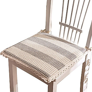 Set of 4 Chair Pads and Seat Cushions with Ties Non Slip Comfortable and Soft for Indoor, Dining Living Room, Kitchen, Office Chair, Den, Travel, Washable (Light Gray Stripes, Set of 4)