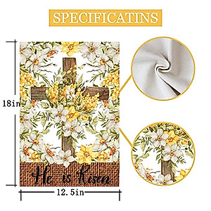 Linen He Is Risen Spring Easter Garden Flag Double Sided Welcome Farmhouse Yard Outdoor Decoration Cross Daffodil Flower Garden Flag Yard 12.5" X 18"
