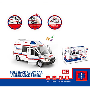Otto Ambulance, Pull-Back Metal Strong Ambulance, Doors Open & Close, Lights & Sirens, Interactive Kids Toy - for Boys & Girls Age 3 and Up