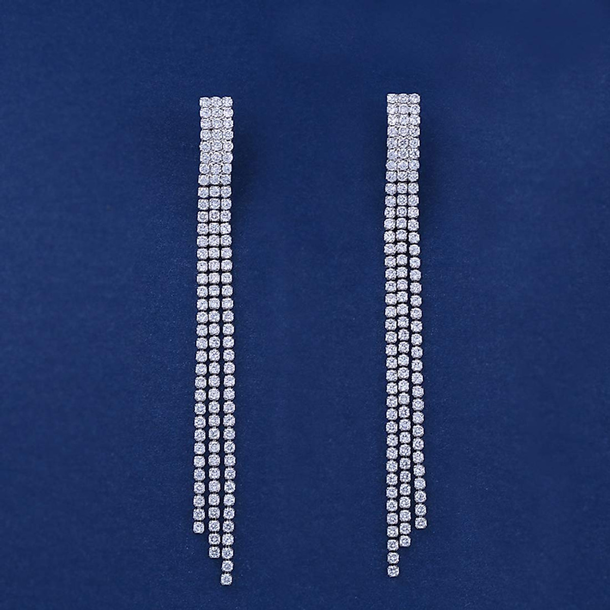 YOQUCOL Cubic Zirconia Crystal Long Drop Dangle Tassel Clip On Earrings CZ Not Pierced For Women