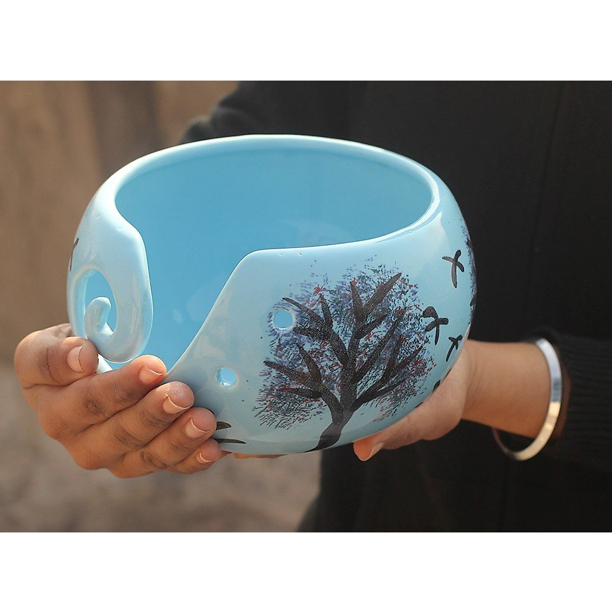 for Mom: 7-Inch Ceramic Yarn Bowl for Crocheting – Tangle-Free Knitting with Smooth Spiral Outlet by Abhandicrafts