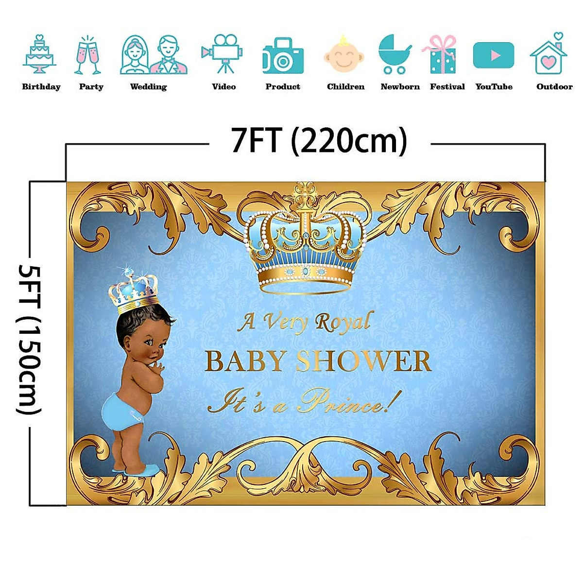 Mehofoto Light Blue Baby Shower Backdrop Royal Prince Background 7x5ft Vinyl Africa American Boy Royal Baby Shower Party Banner Supplies…