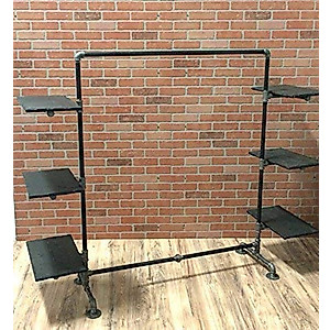 Industrial Pipe Clothing Rack with Wood Side Shelves by William Robert's Vintage