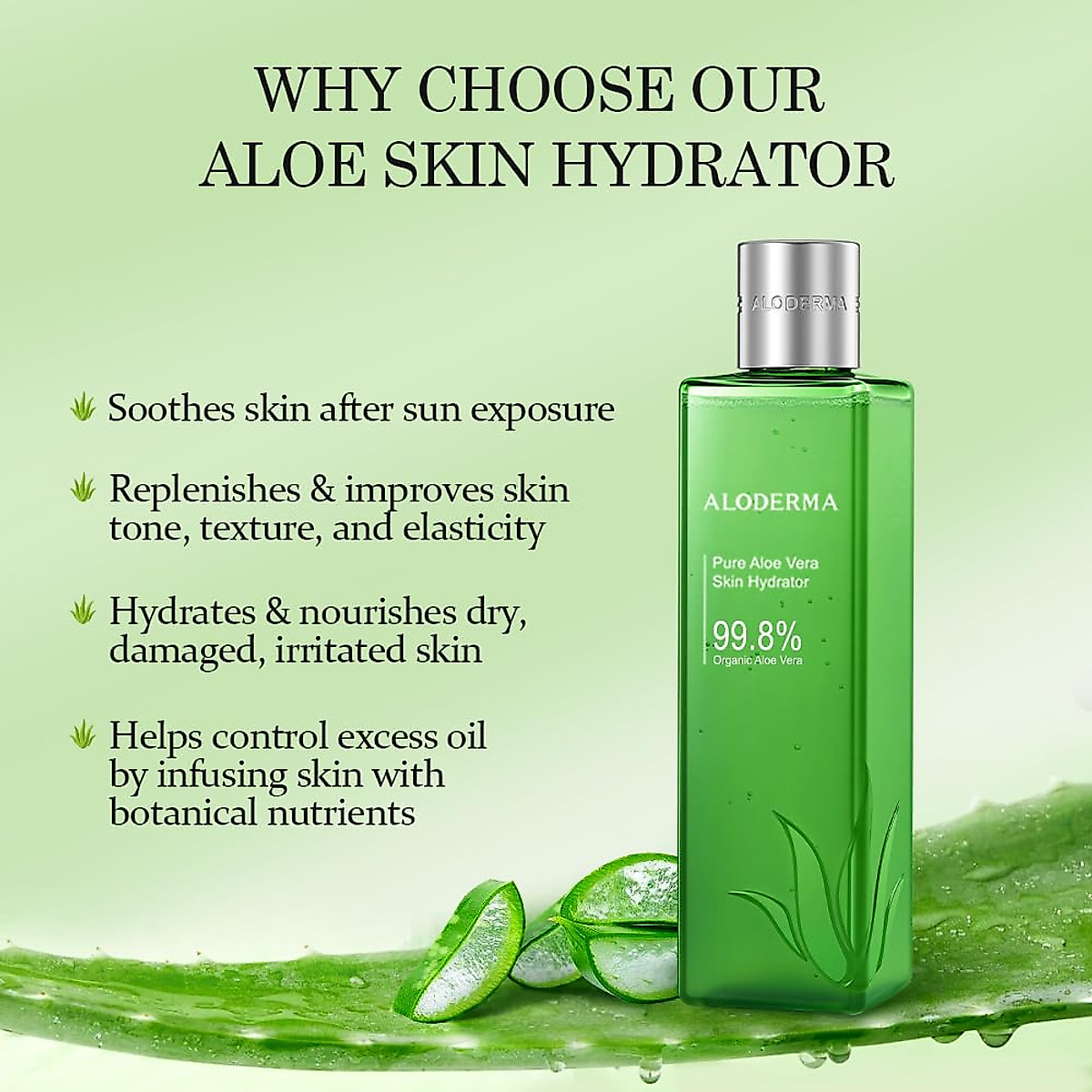 Aloderma Fresh Aloe Vera Face Hydrator Made with 99.8% Organic Aloe Vera within 12 Hours of Harvest - No Thickeners Great for Acne Prone & Sensitive Skin Repair, Scalp, & Hair 240ml