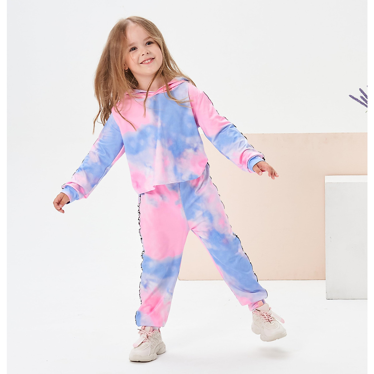 Axumity Toddler Baby Girls Clothes Long-sleeve Tie Dye Hoodie With Joggers Pants Fall Winter Outfits Set(5-6T)