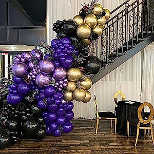 Purple and Black Balloons, 12 Inch Metallic Purple Balloon Black Purple Party Balloons Purple Purple Confetti Latex Helium Balloon for Halloween Wednesday Graduation Birthday Wedding Party Decorations