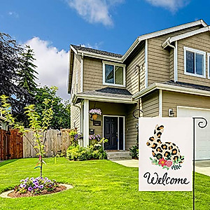 Ogiselestyle Easter Floral Leopard Bunny Garden Flag Vertical Double Sided Easter Bunny Rabbit, Spring Summer Rustic Farmhouse Yard Outdoor Decoration 12.5 x 18 Inch