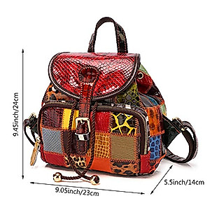 Segater Fashion Women Multicolor Backpack Genuine Leather Colorful Patchwork Shoulder Bag Bohemian Style Handbag