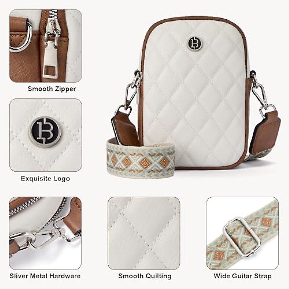 BOSTANTEN Small Quilted Crossbody Purses for Women Vegan Leather Cell Phone Bag with Adjustable Wide Strap