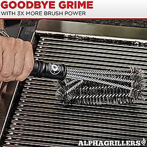 Alpha Grillers BBQ Grill Brush - Wire Grill Brush & BBQ Brush for Grill Cleaning - Grill Brush for Outdoor Grill & Gas Grill Cleaner for All BBQ Types