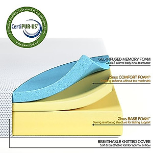 ZINUS 6 Inch Green Tea Cooling Gel Memory Foam Mattress, Queen, Fiberglass Free, Cooling Gel Foam, Pressure Relieving, CertiPUR-US Certified, Mattress in A Box, White