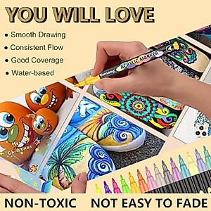 Gunsamg 46 Colors Acrylic Paint Pens Extra Fine Tip Acrylic Paint Markers For Rock Painting Ceramic Stone Wood Canvas DIY Crafts Card Making