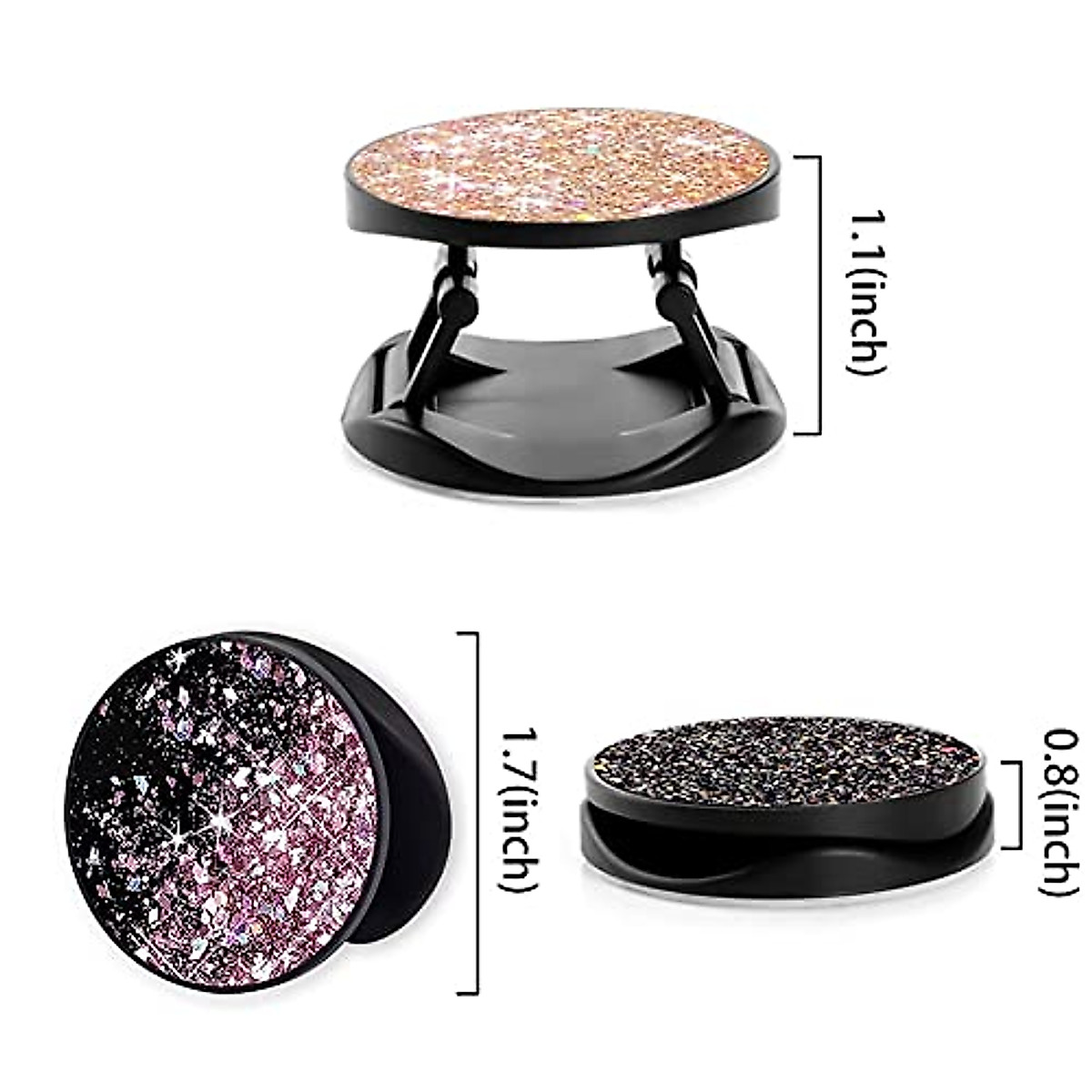 DaBuBu New Version Phone Holder 3 Pack Black Purple Pink Glitter Art Expanding Grip Stand Finger Holder for Smartphone and Tablets