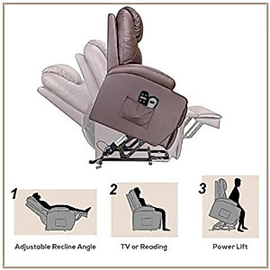 Flamaker Power Lift Recliner Chair PU Leather for Elderly with Massage Ergonomic Lounge Chair Classic Single Sofa with 2 Cup Holders Side Pockets Home Theater Seat (Brown)