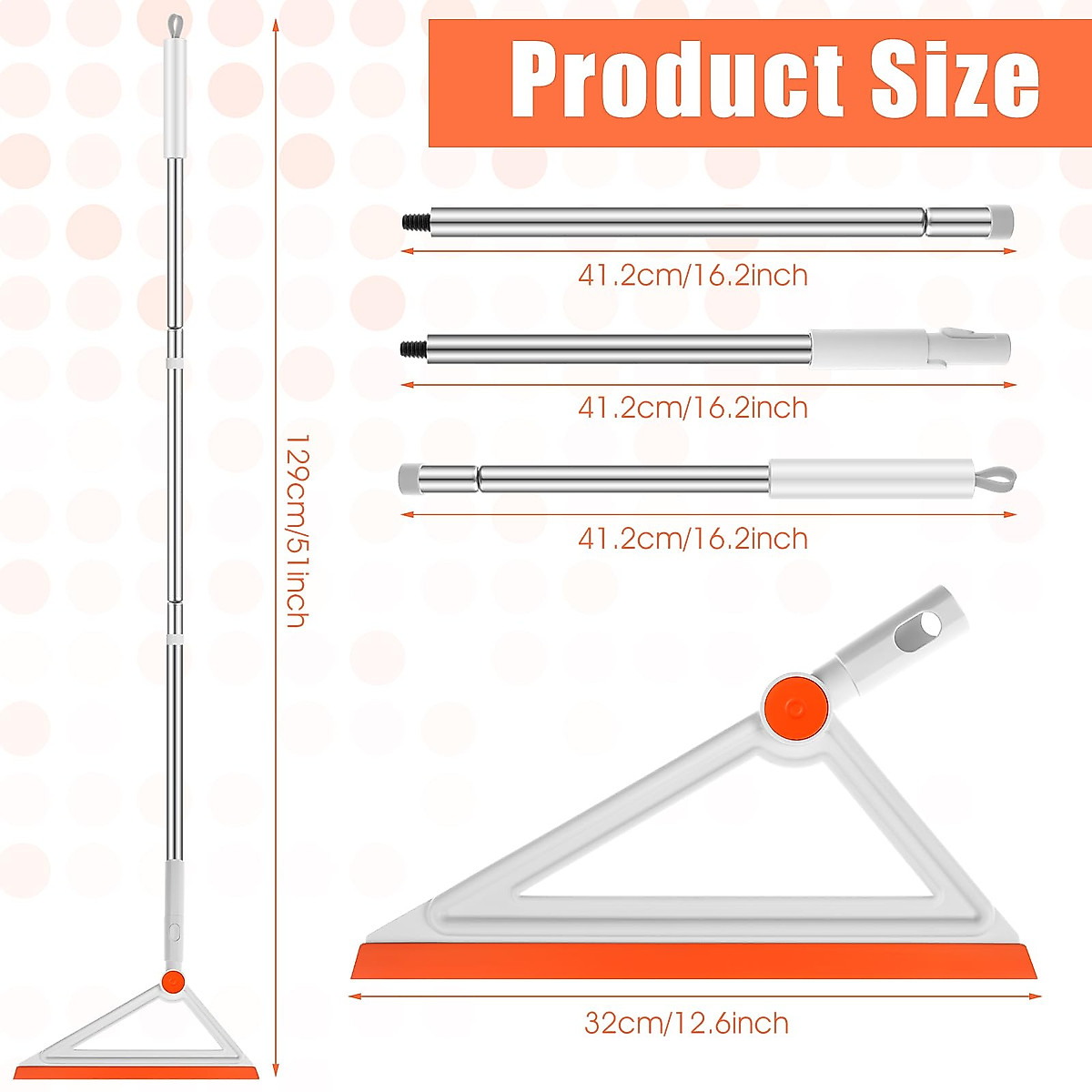 Magic Silicone Broom, Squeegee Broom for Floor, Rubber Broom with 51" Long Handle,Silicone Broom for Cleaning Floor Bathroom Kitchen Tile Marble Glass Windows,Water, Pet Hair（White）