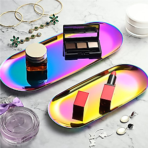 2 Pieces Rainbow Color Oval Stainless Steel Tray, Coffee Table Tray, Tray for Jewelry and Cosmetics, Candle Tray, Mini Candy Tray