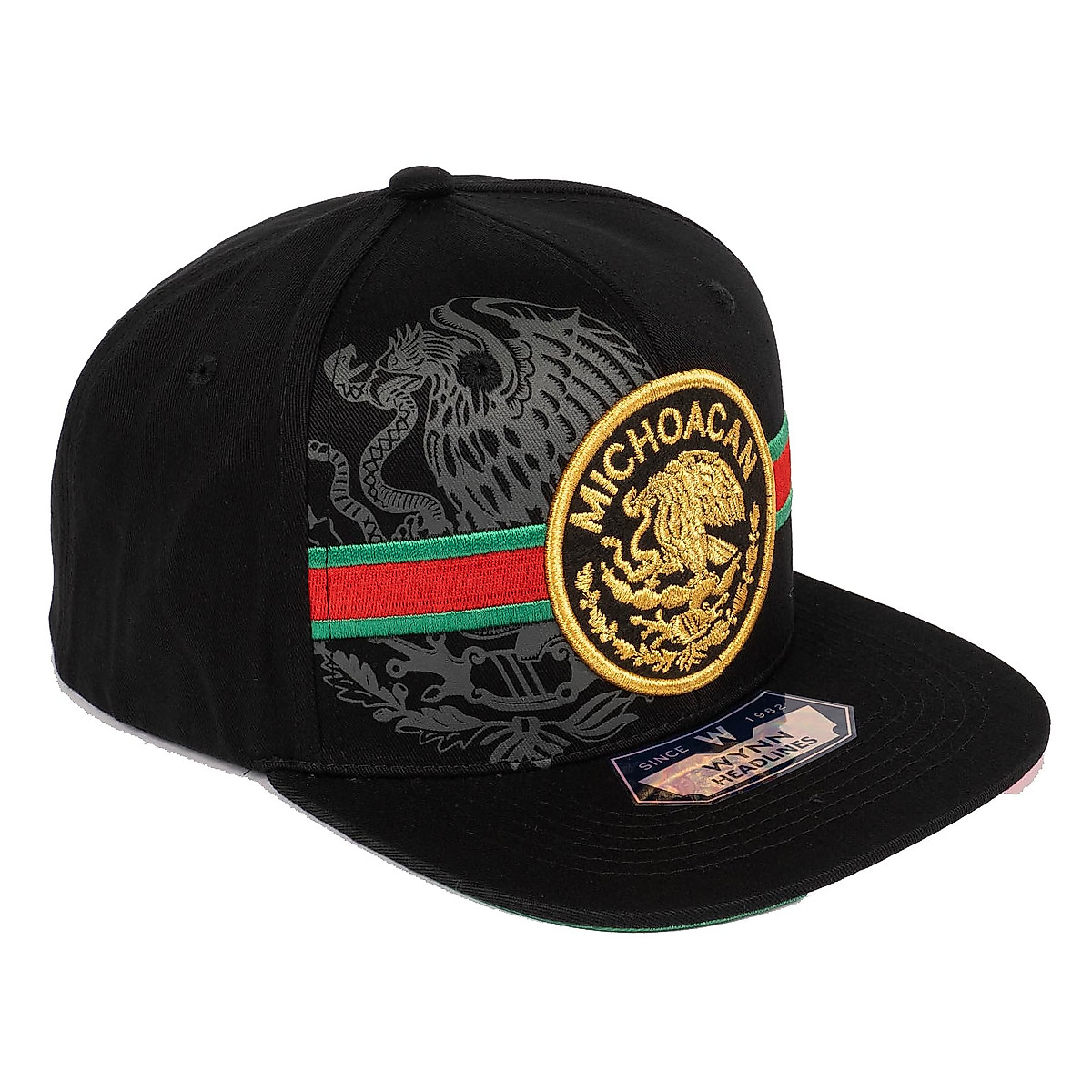 Mexican Hat Mexico State Federal Name Embroidered Snapback Flat Bill Baseball Cap (State-Michoacan) Black