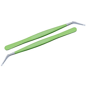 HADIZ Stainless Steel Garden Tweezer Two Piece Set with Curved Tip Tweezers for Cactus and Succulents Gardening