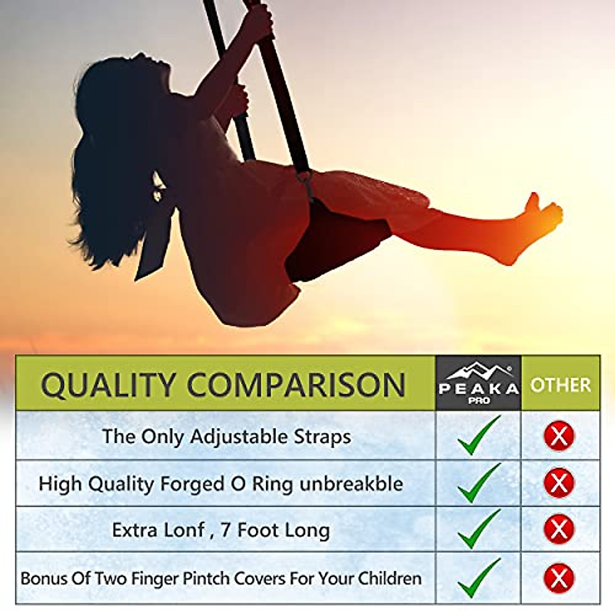 Peaka Pro Tree Swing Straps Hanging Kit - Adjustable 7-Foot Extra Long Hammock Tree Straps Portable, Swing Tree Straps with 2-Ton Tensile Strength - Tree Straps for Swings with Finger Pinch-Safe Cover