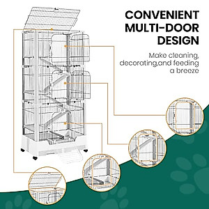 Yaheetech Rolling Small Animal Cage 6 Level Rabbit Cage with Open Top & Pull-Out Tray for Bunnies, Guinea Pigs, Ferrets and Chinchillas