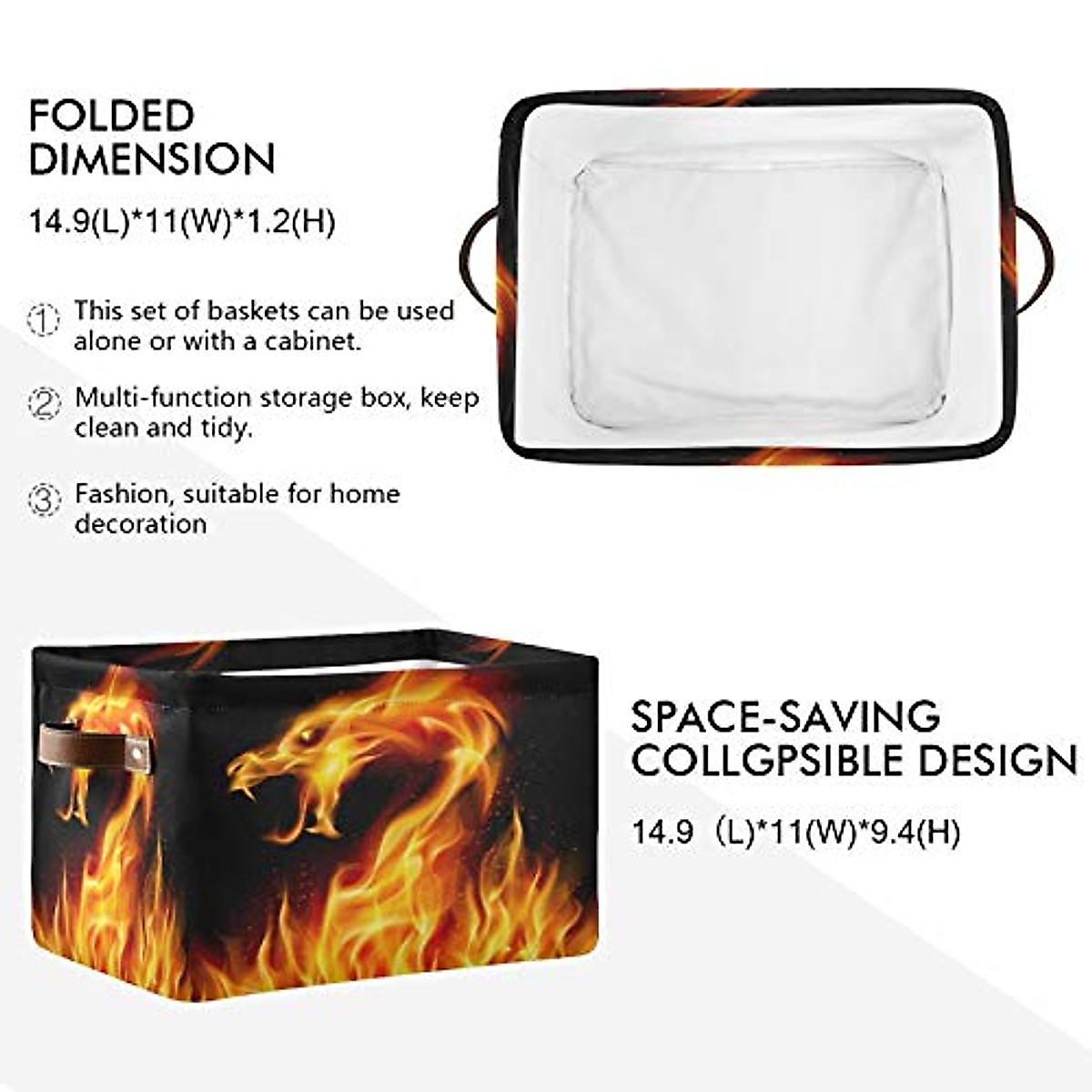Storage Bins Abstract Fiery Dragon Storage Basket Collapsible Cube Rectangle with Handle Storage Box for Shelves Home Office Closet 1 Pack