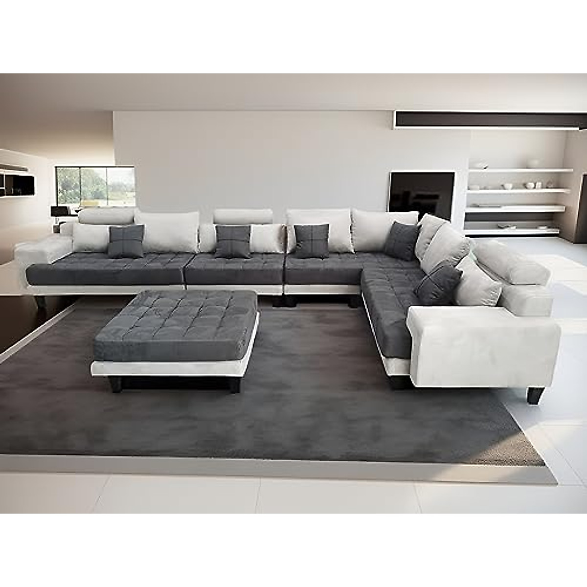 Stendmar L Shape U Shape Reversible Modern Microfiber Fabric Sectional Couch Sofa Set S150D (Gray/Dark Gray)